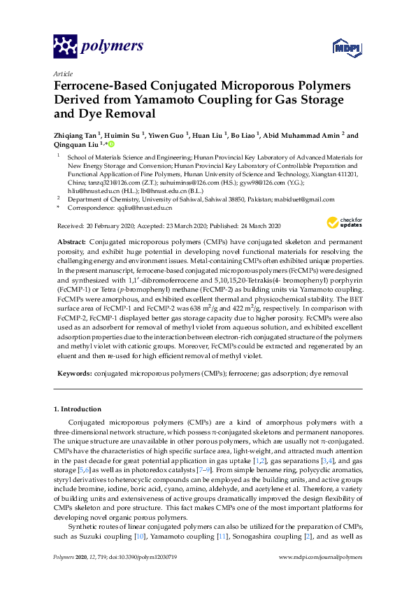 (PDF) Ferrocene-Based Conjugated Microporous Polymers Derived from ...