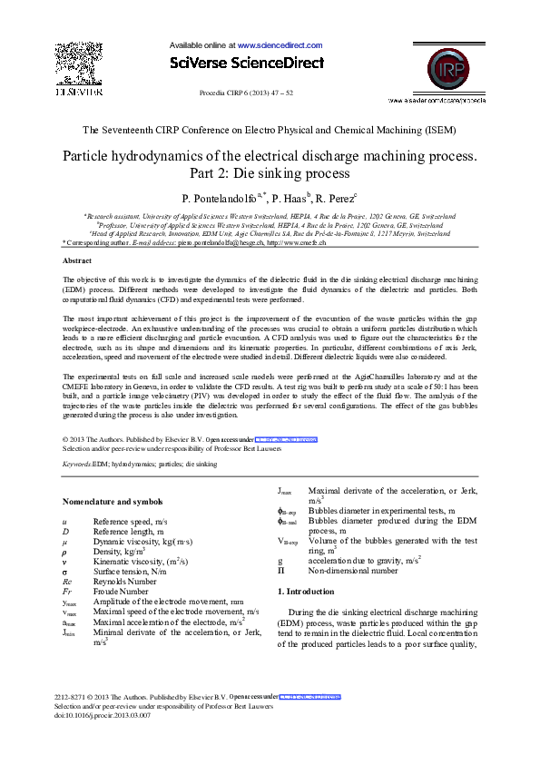 (PDF) Particle Hydrodynamics of the Electrical Discharge Machining ...