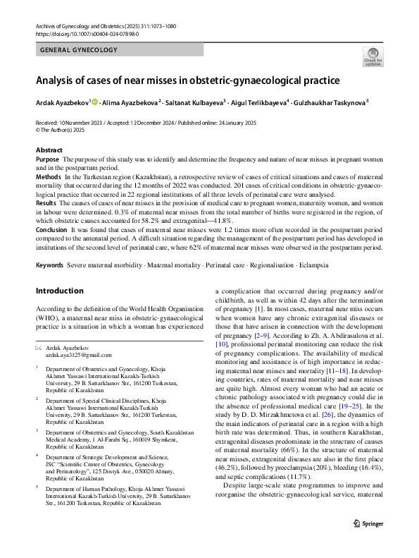 (PDF) Analysis of cases of near misses in obstetric-gynaecological practice