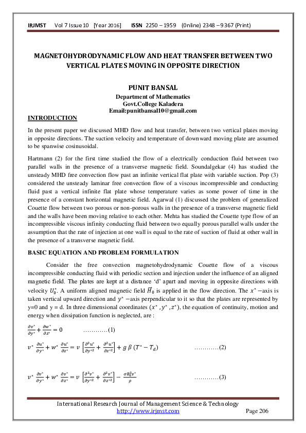 (PDF) MAGNETOHYDRODYNAMIC FLOW AND HEAT TRANSFER BETWEEN TWO VERTICAL ...