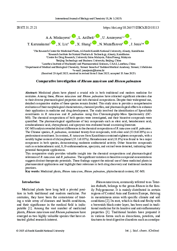 (PDF) Comparative investigation of Rheum tataricum and Rheum palmatum
