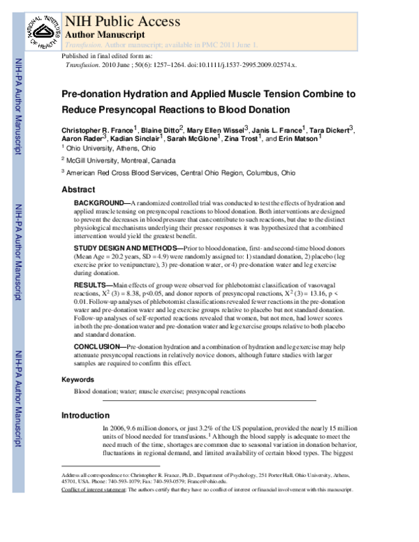 (PDF) Predonation hydration and applied muscle tension combine to ...