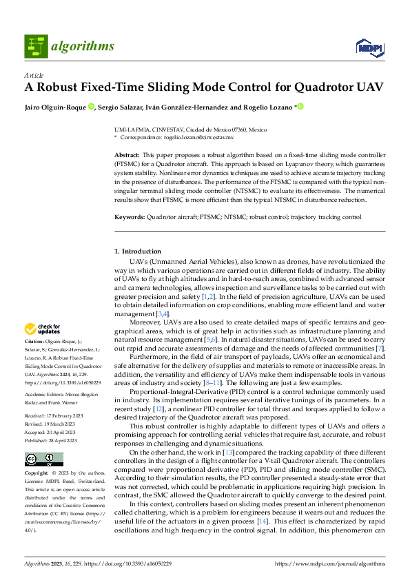 (PDF) A Robust Fixed-Time Sliding Mode Control for Quadrotor UAV