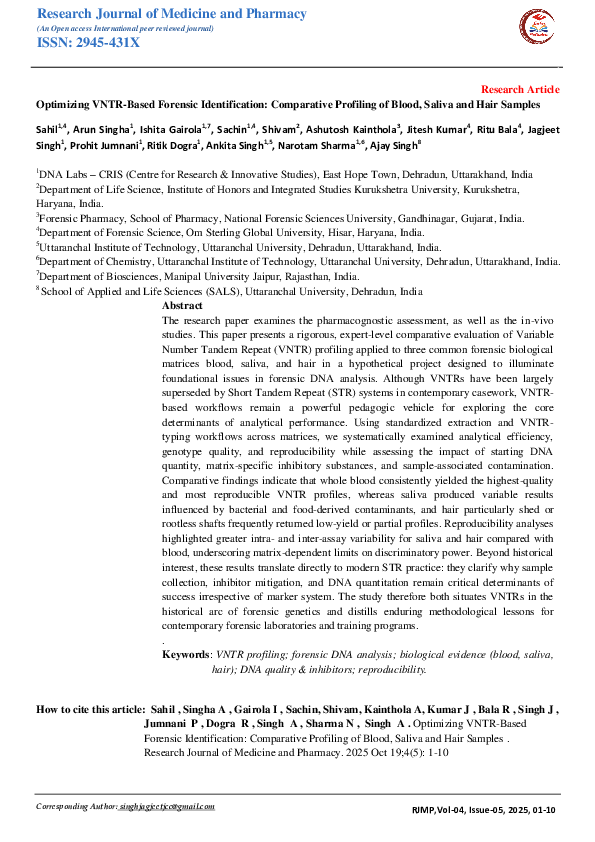 (PDF) Optimizing VNTR-Based Forensic Identification: Comparative ...