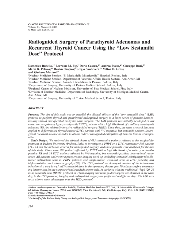 (PDF) Radioguided Surgery of Parathyroid Adenomas and Recurrent Thyroid ...