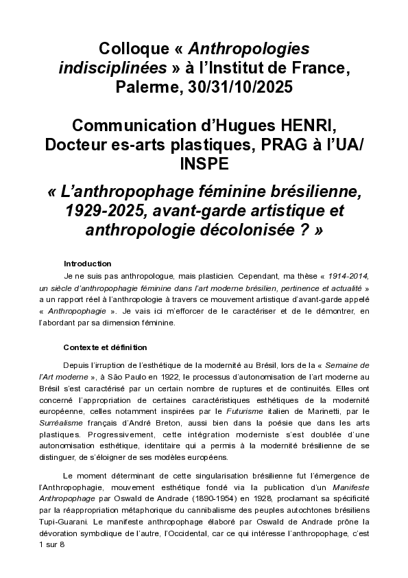 (PDF) L’Anthropophagie féminine brésilienne, 1928-2025- avant-garde ...