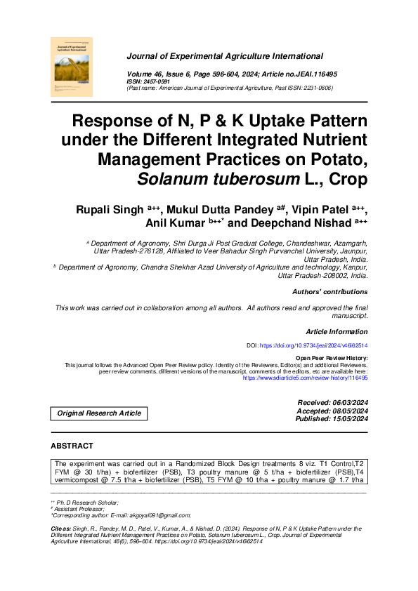 (PDF) Response of N, P & K Uptake Pattern under the Different ...