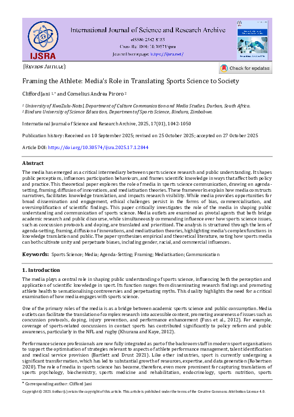 (PDF) Framing the Athlete: Media's Role in Translating Sports Science ...