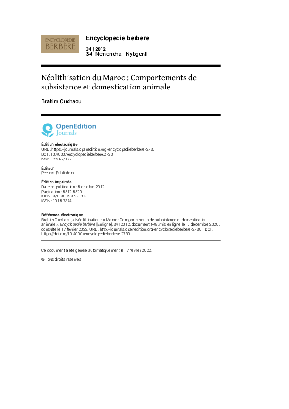 (PDF) Néolithisation du Maroc : Comportements de subsistance et ...