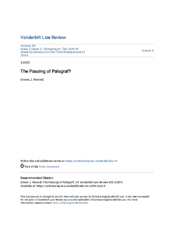 (PDF) The Passing of Palsgraf