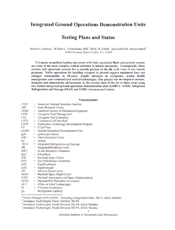 (PDF) Integrated Ground Operations Demonstration Units Testing Plans ...