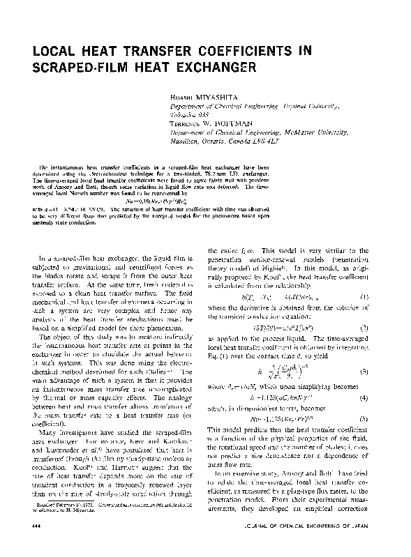 (PDF) Local heat transfer coefficients in scraped-film heat exchanger