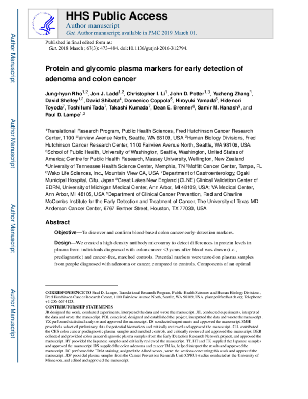 (PDF) Protein and glycomic plasma markers for early detection of ...