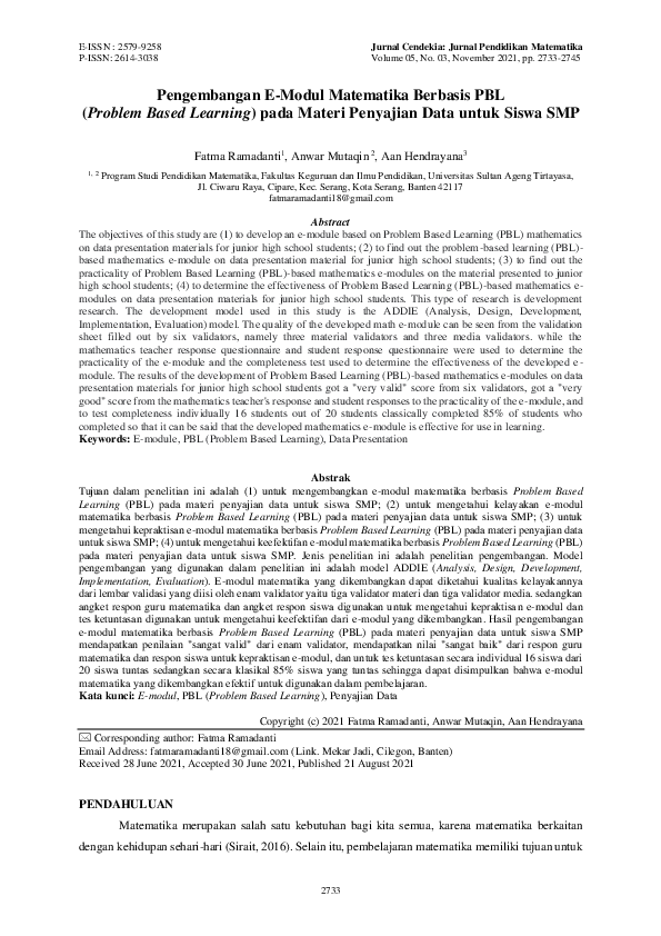 (PDF) Pengembangan E-Modul Matematika Berbasis PBL (Problem Based ...
