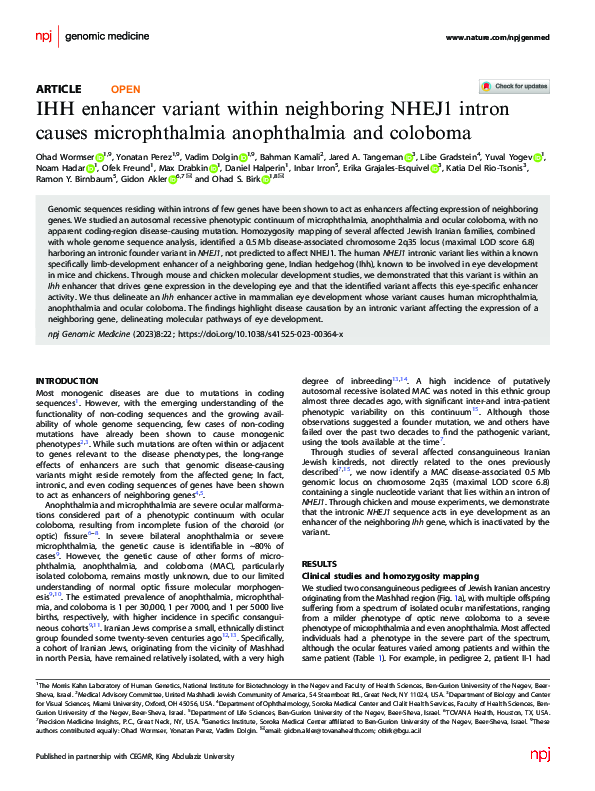 (PDF) IHH enhancer variant within neighboring NHEJ1 intron causes ...