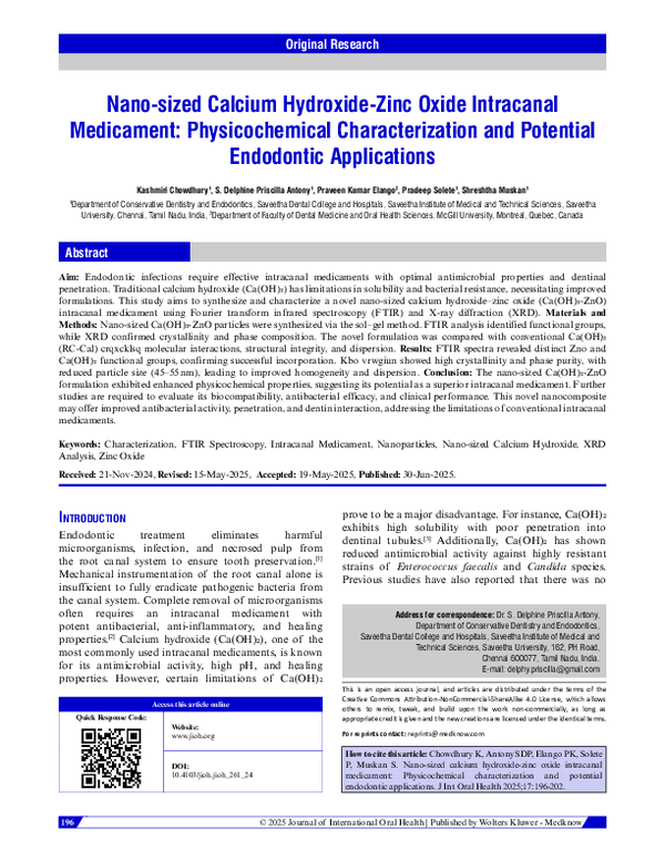 (PDF) Nano-sized Calcium Hydroxide-Zinc Oxide Intracanal Medicament ...
