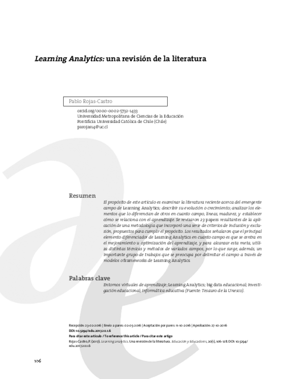 (PDF) Learning Analytics. Una Revisión de la Literatura