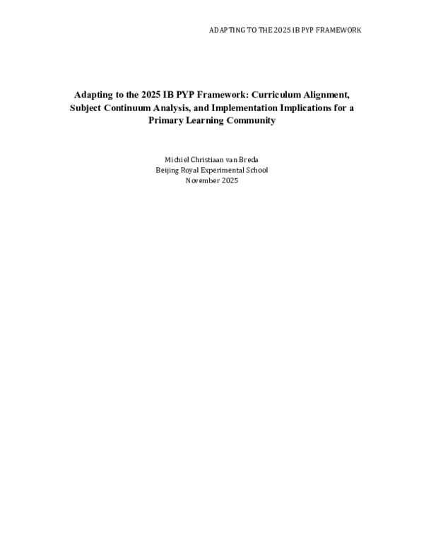 (PDF) Adapting to the 2025 IB PYP Framework: Curriculum Alignment ...