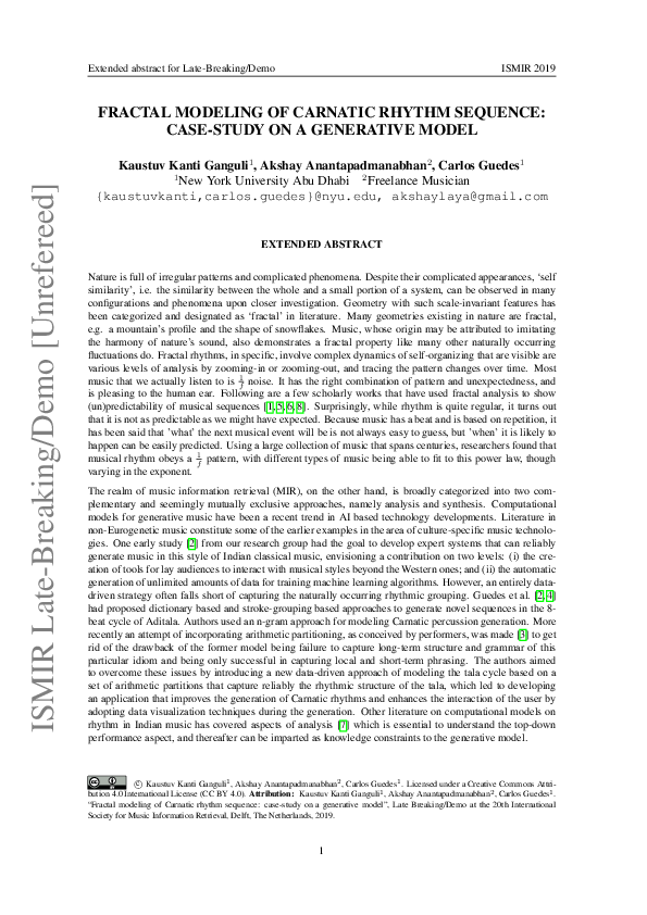(PDF) Fractal Modeling of Carnatic Rhythm Sequence: Case-study on a ...