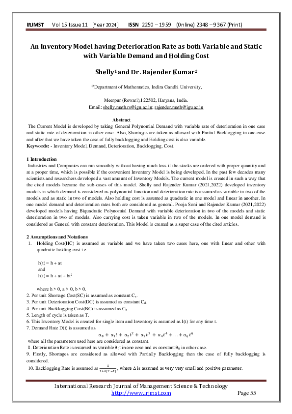 (PDF) An Inventory Model having Deterioration Rate as both Variable and ...
