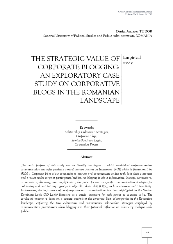 (PDF) The Strategic Value of Corporate Blogging: An Exploratory Case ...