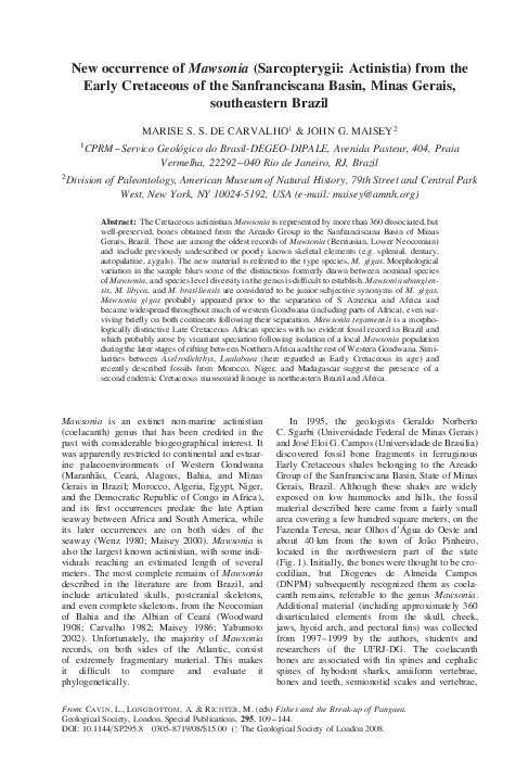 (PDF) New occurrence of Mawsonia (Sarcopterygii: Actinistia) from the ...