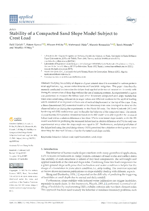 (PDF) Stability of a Compacted Sand Slope Model Subject to Crest Load