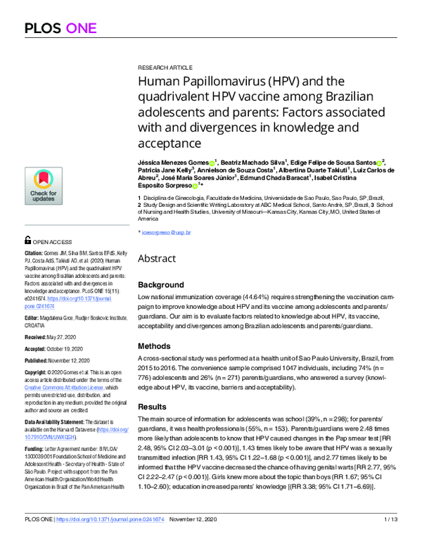 (PDF) Human Papillomavirus (HPV) and the quadrivalent HPV Vaccine among ...