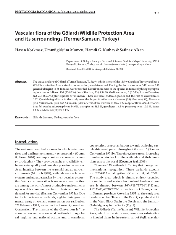 (PDF) Vascular flora of the Gölardı Wildlife Protection Area and its ...