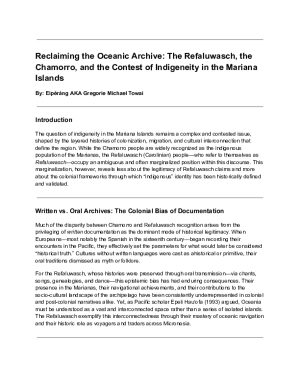 (PDF) Reclaiming the Oceanic Archive: The Refaluwasch, the Chamorro ...