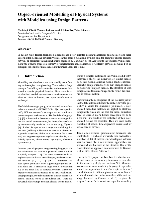 (PDF) Object-oriented Modelling of Physical Systems with Modelica using ...