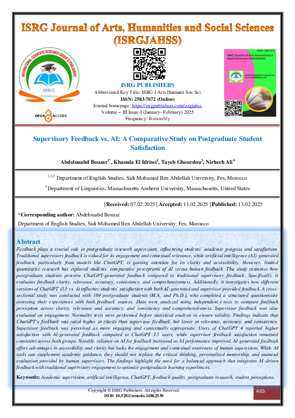 (PDF) Supervisory Feedback vs. AI: A Comparative Study on Postgraduate ...