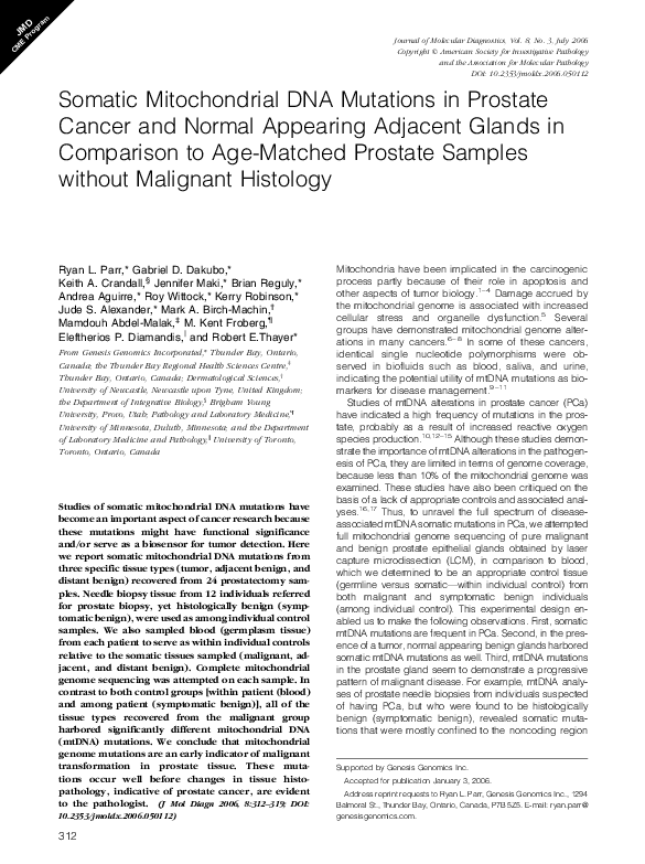 (PDF) Somatic Mitochondrial DNA Mutations in Prostate Cancer and Normal ...