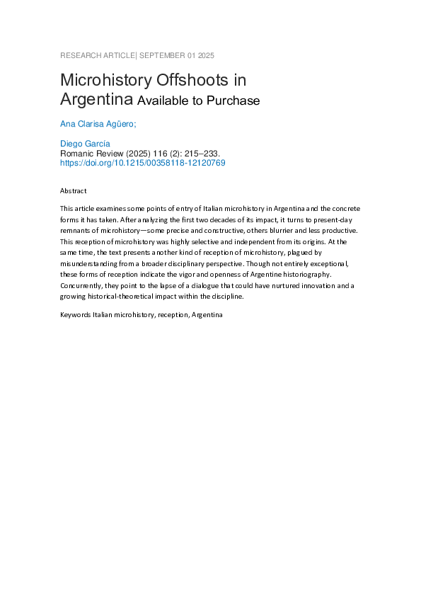 (PDF) Microhistory Offshoots in Argentina