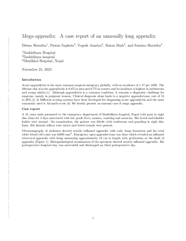(PDF) Mega-appendix: A case report of an unusually long appendix