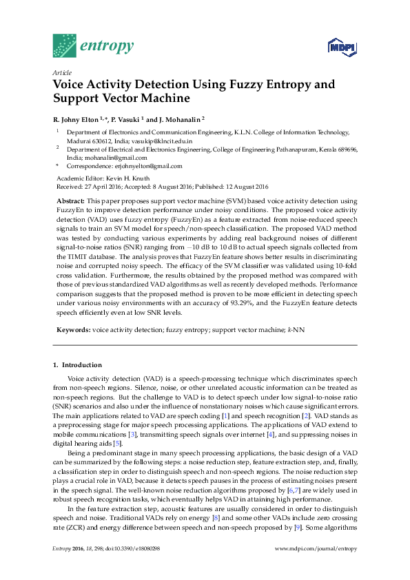 (PDF) Voice Activity Detection Using Fuzzy Entropy and Support Vector ...