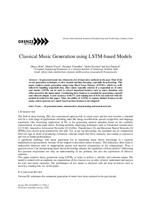 (PDF) Classical Music Generation using LSTM-based Models