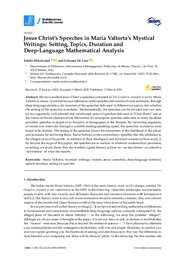 (PDF) Jesus Christ’s Speeches in Maria Valtorta’s Mystical Writings ...