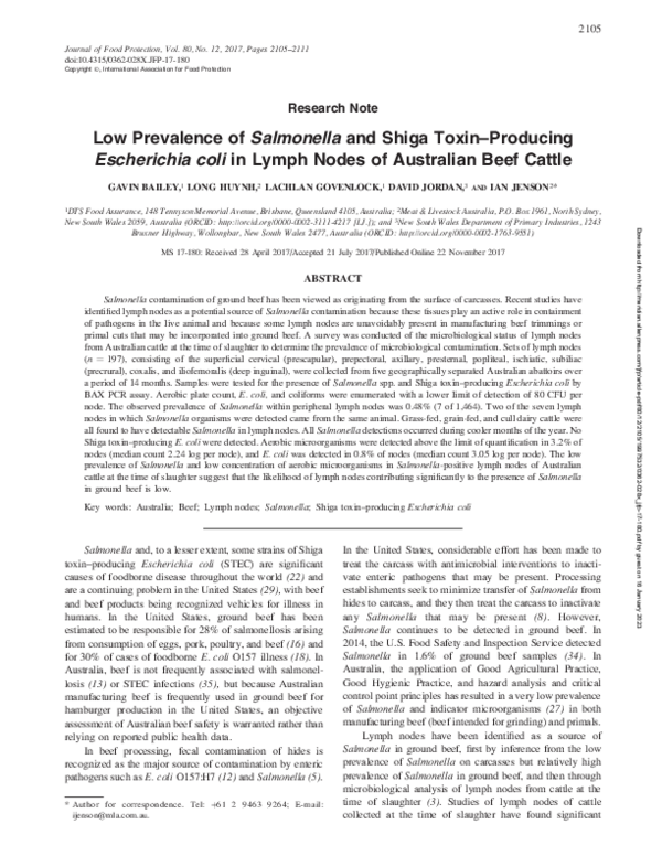 (PDF) Low Prevalence of Salmonella and Shiga Toxin-Producing ...