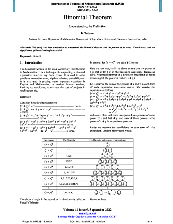(PDF) Binomial Theorem