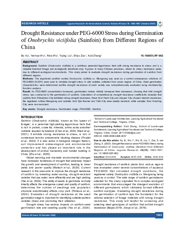 (PDF) Drought Resistance under PEG-6000 Stress during Germination of ...