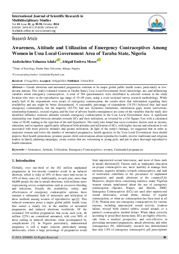 (PDF) Awareness, Attitude and Utilization of Emergency Contraceptives ...