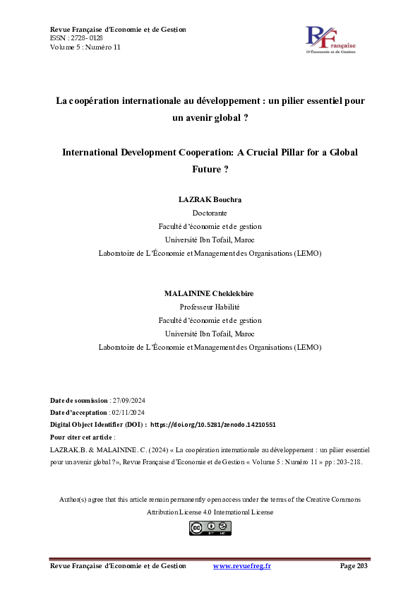(PDF) La coopération internationale au développement : un pilier ...