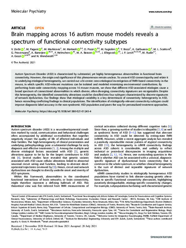 (PDF) Brain mapping across 16 autism mouse models reveals a spectrum of ...