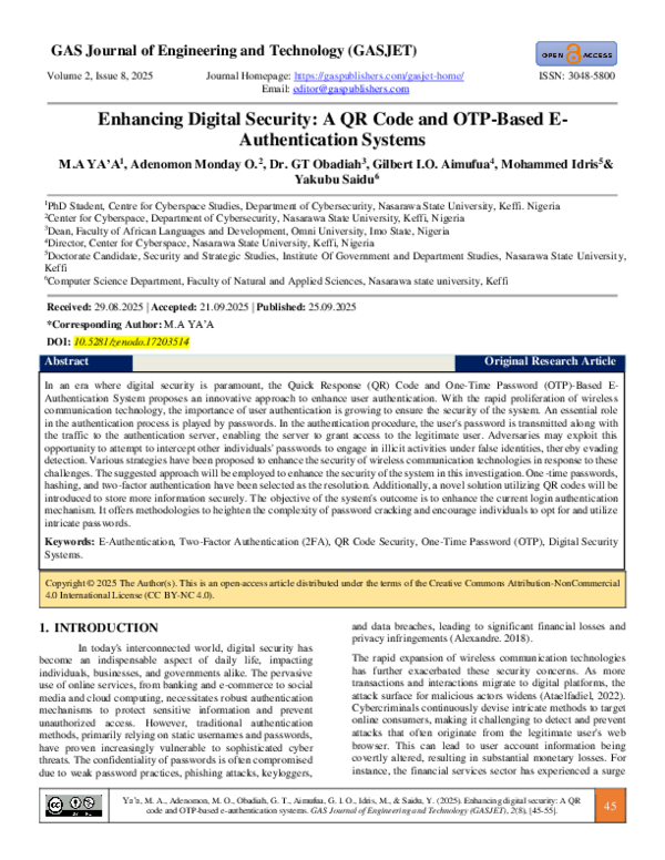(PDF) Enhancing Digital Security: A QR Code and OTP-Based E ...