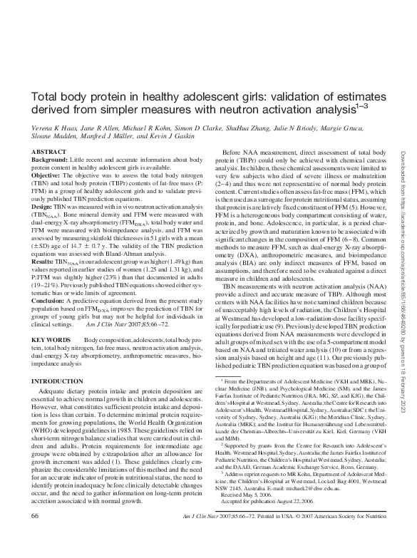 (PDF) Total body protein in healthy adolescent girls: validation of ...