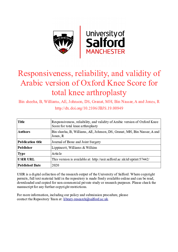 (PDF) Responsiveness, Reliability, and Validity of Arabic Version of ...