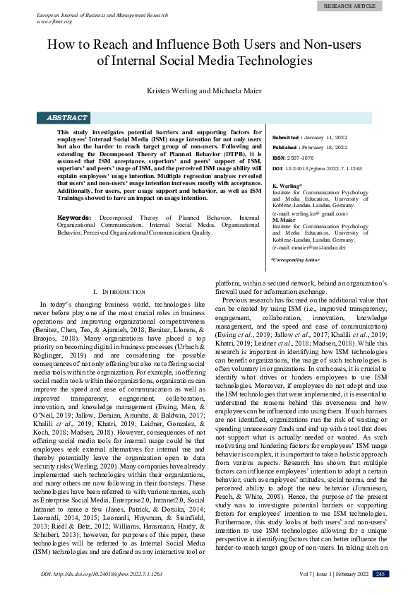 (PDF) How to Reach and Influence Both Users and Non-users of Internal ...