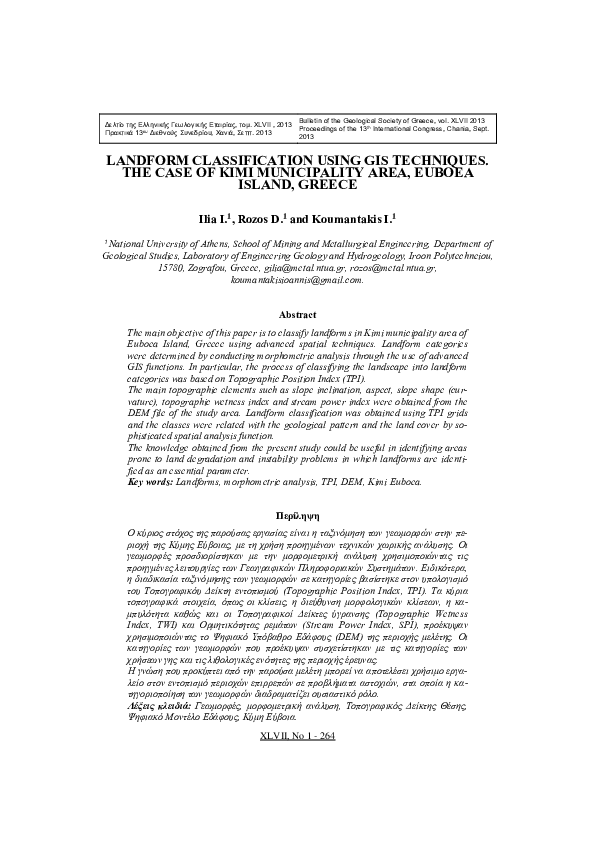 (PDF) Landform classification using GIS techniques. The case of Kimi ...