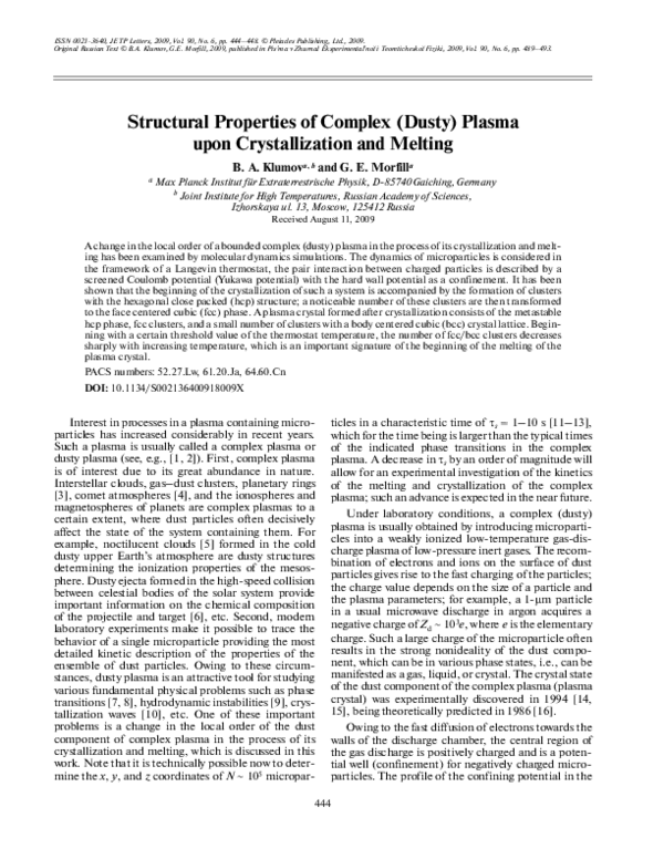 (PDF) Structural properties of complex (dusty) plasma upon ...
